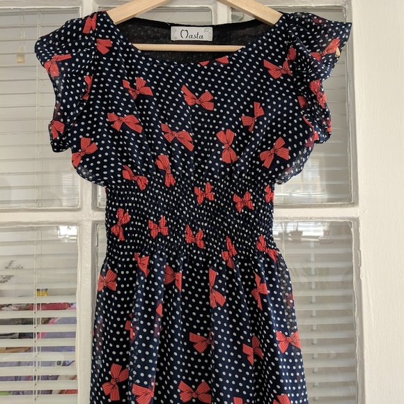 Modcloth | Dresses | Vintage Style Bow Polka Dot Darling Dress Sm ...